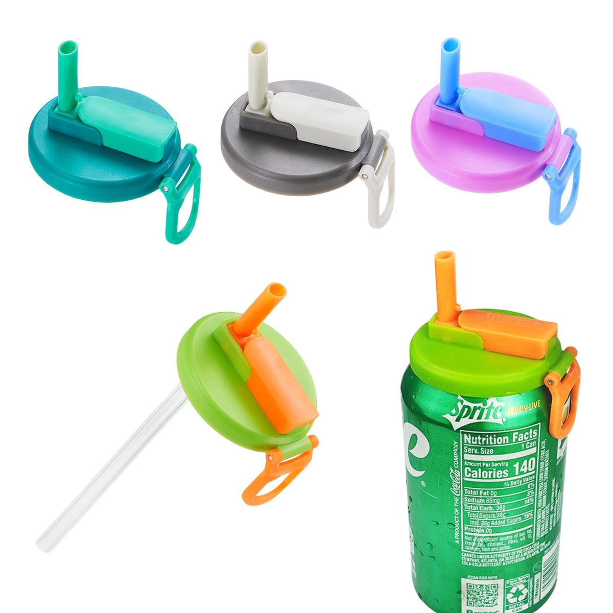 4 Pack Can Covers with Straws, Silicone Soda Can Toppers, Leakproof Ca ...