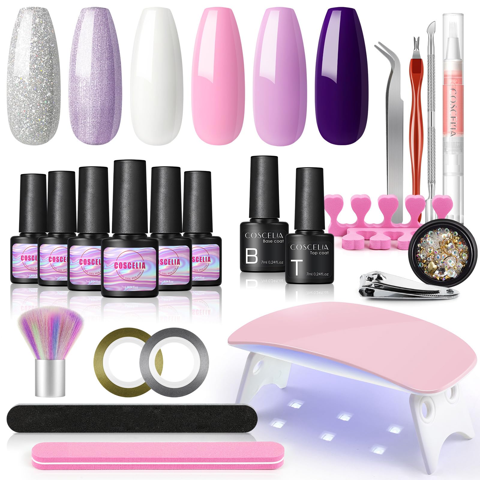 Gel Nail Starter Kit with U V Nail Light 6 Colors Gel Nail Polish Purp