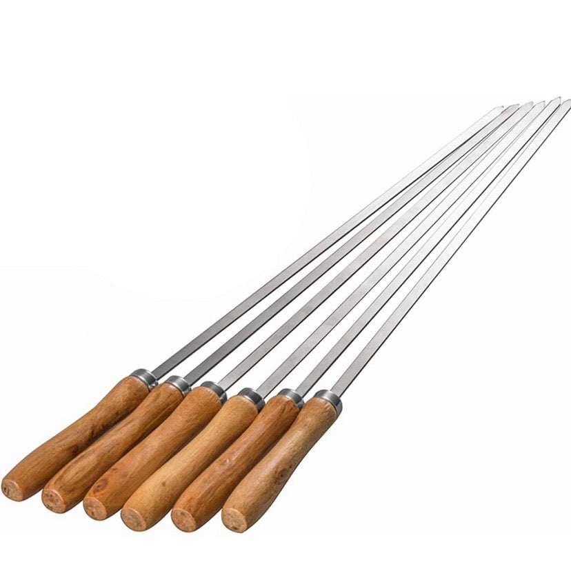 17” Flat Blade Barbecue Shish Kebab Skewers Stainless Steel with Woode ...